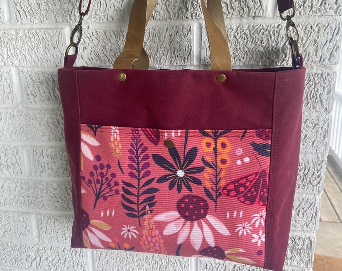 Maroon Waxed Canvas Summer Cone Flower Tote Bag Purse - Etsy