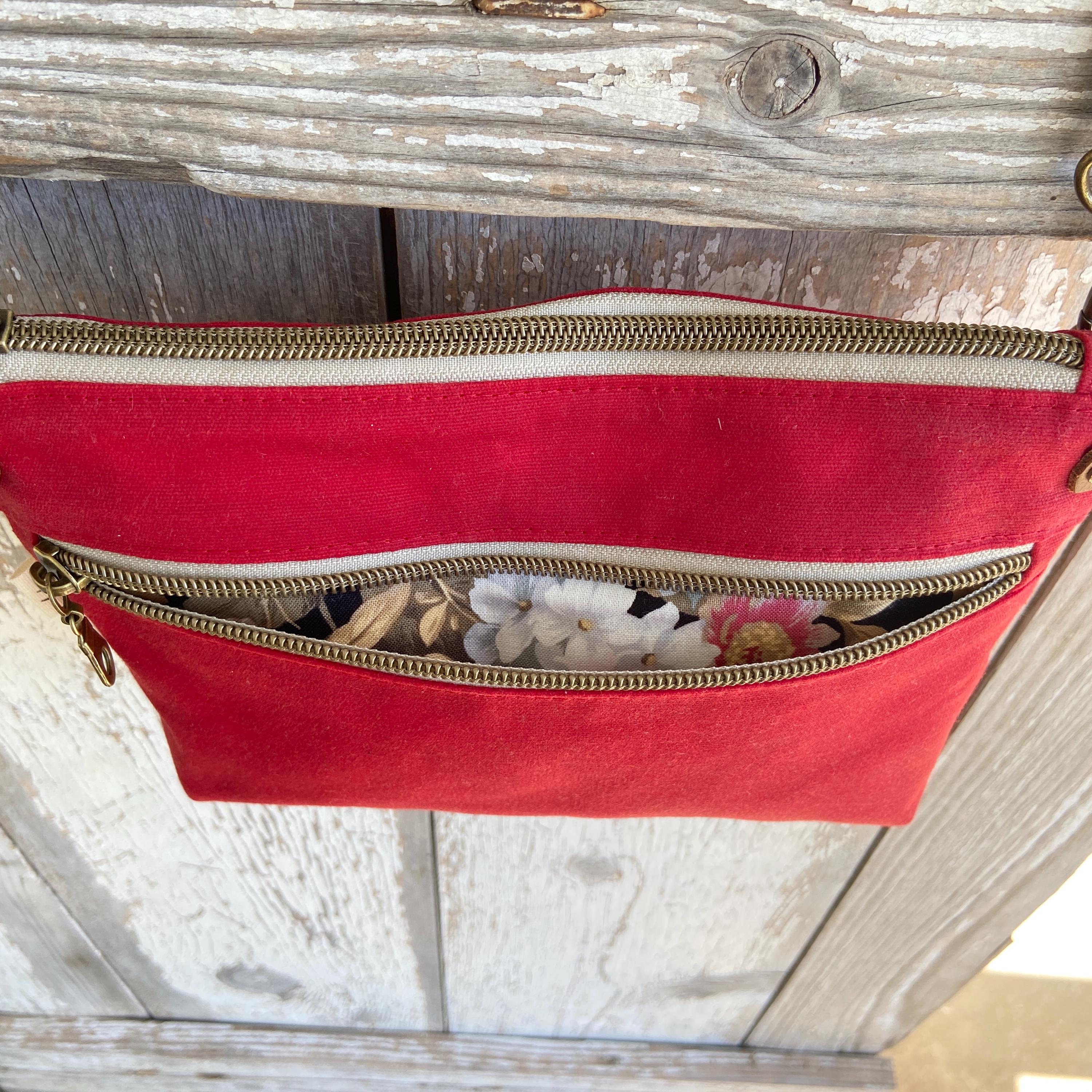 Small Red Waxed Canvas Crossbody With Leather Strap - Etsy