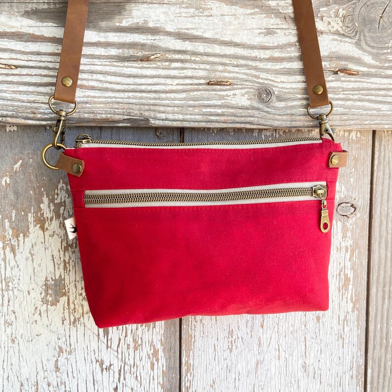 Small Red Waxed Canvas Crossbody With Leather Strap - Etsy