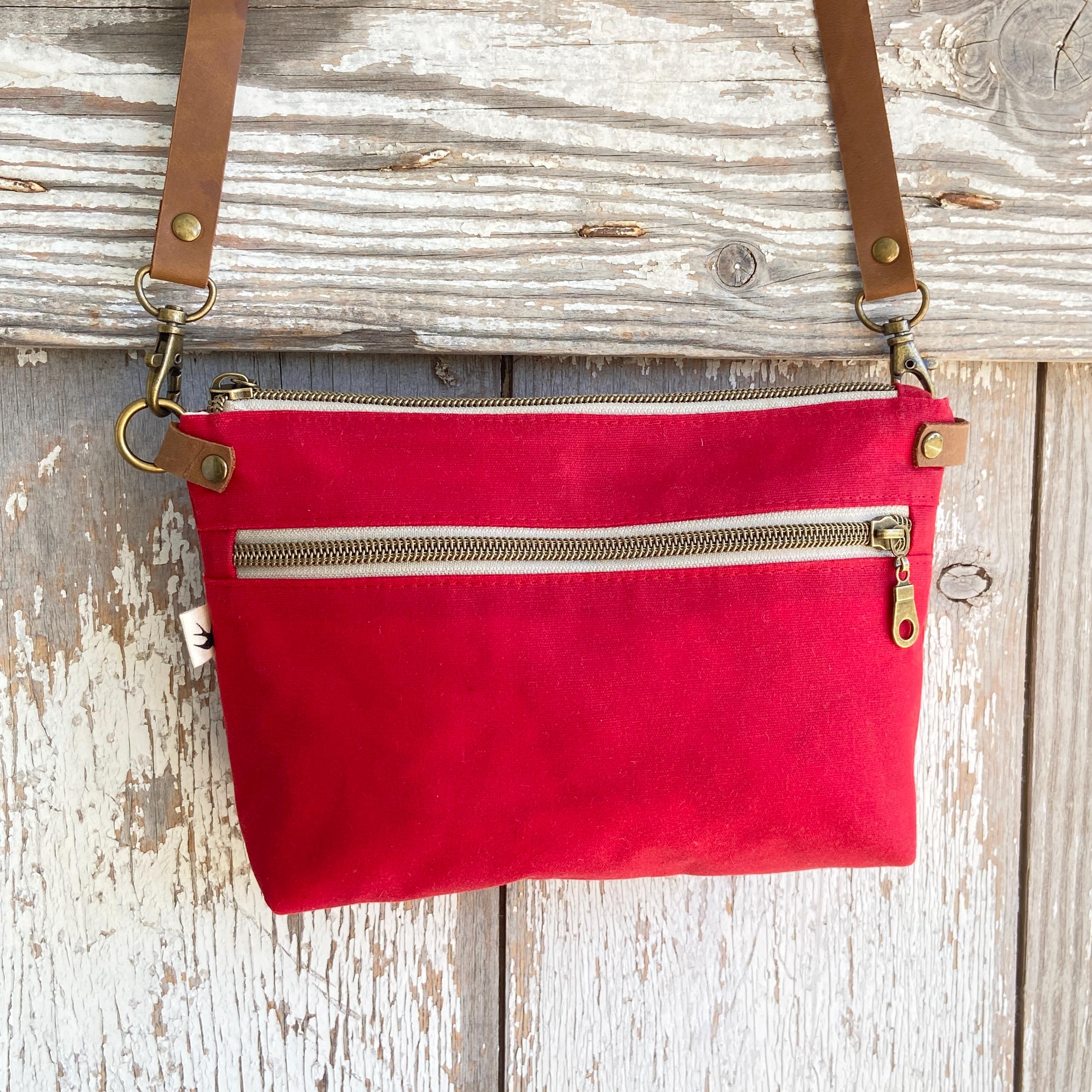 Small Red Waxed Canvas Crossbody With Leather Strap - Etsy