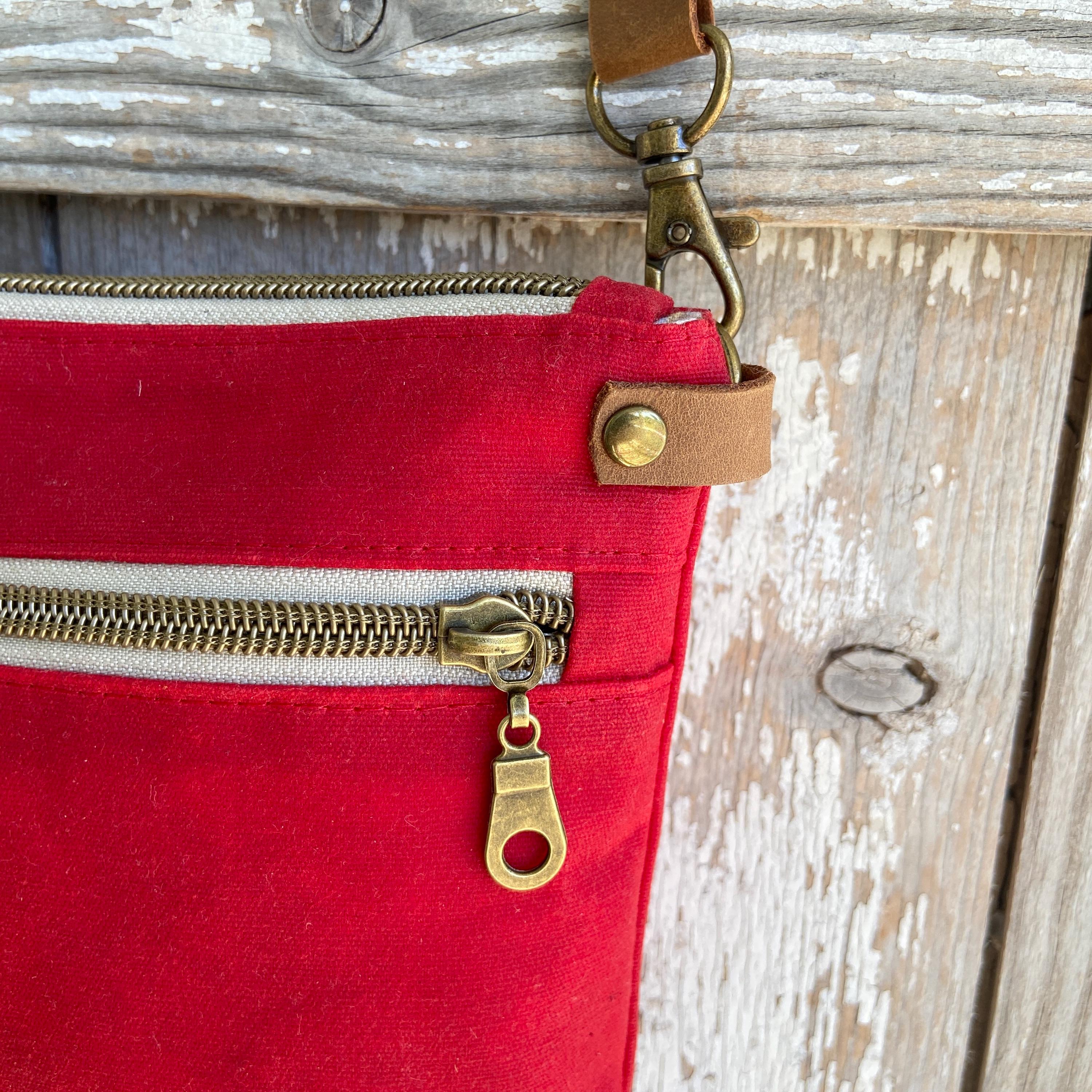 Small Red Waxed Canvas Crossbody With Leather Strap - Etsy