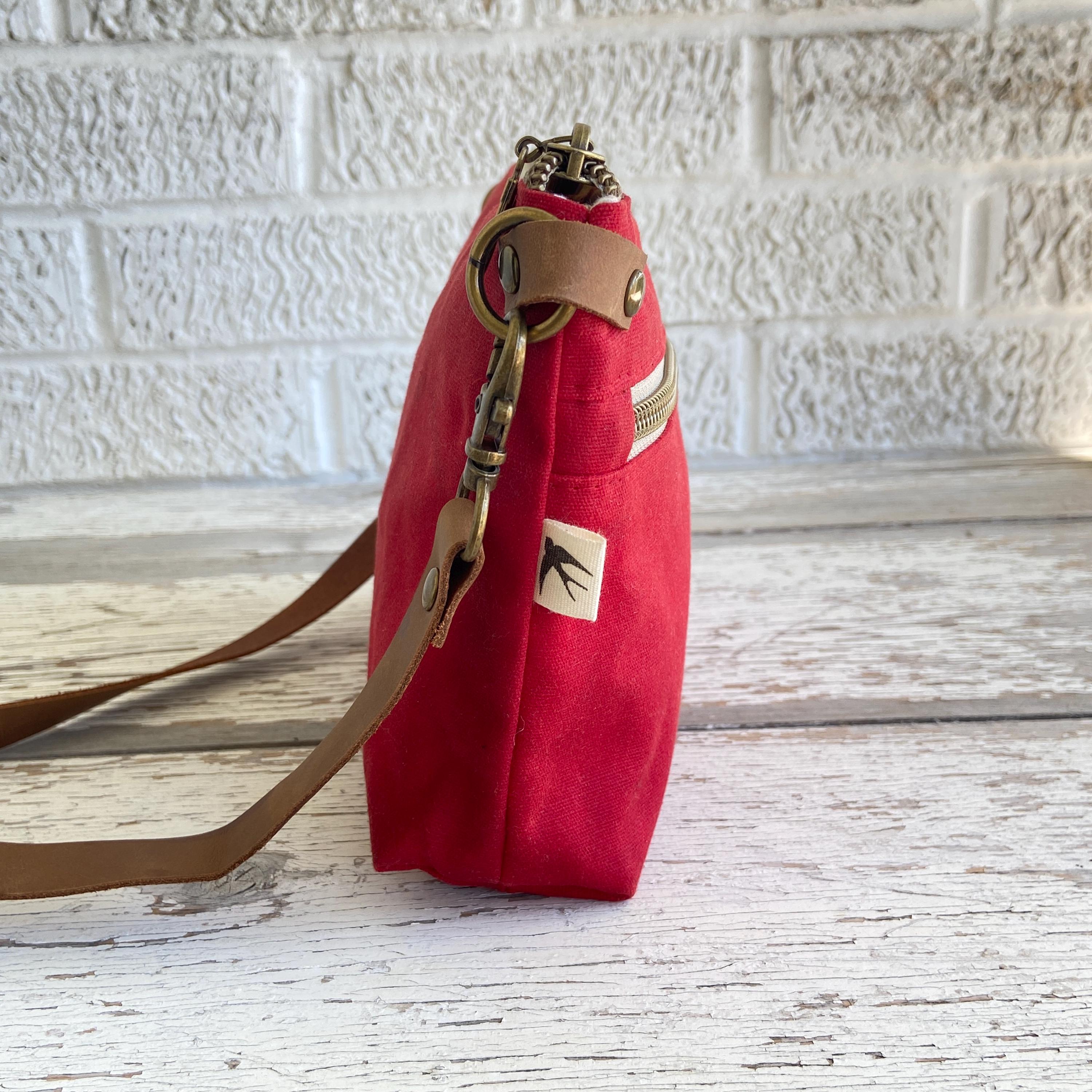 Small Red Waxed Canvas Crossbody With Leather Strap - Etsy