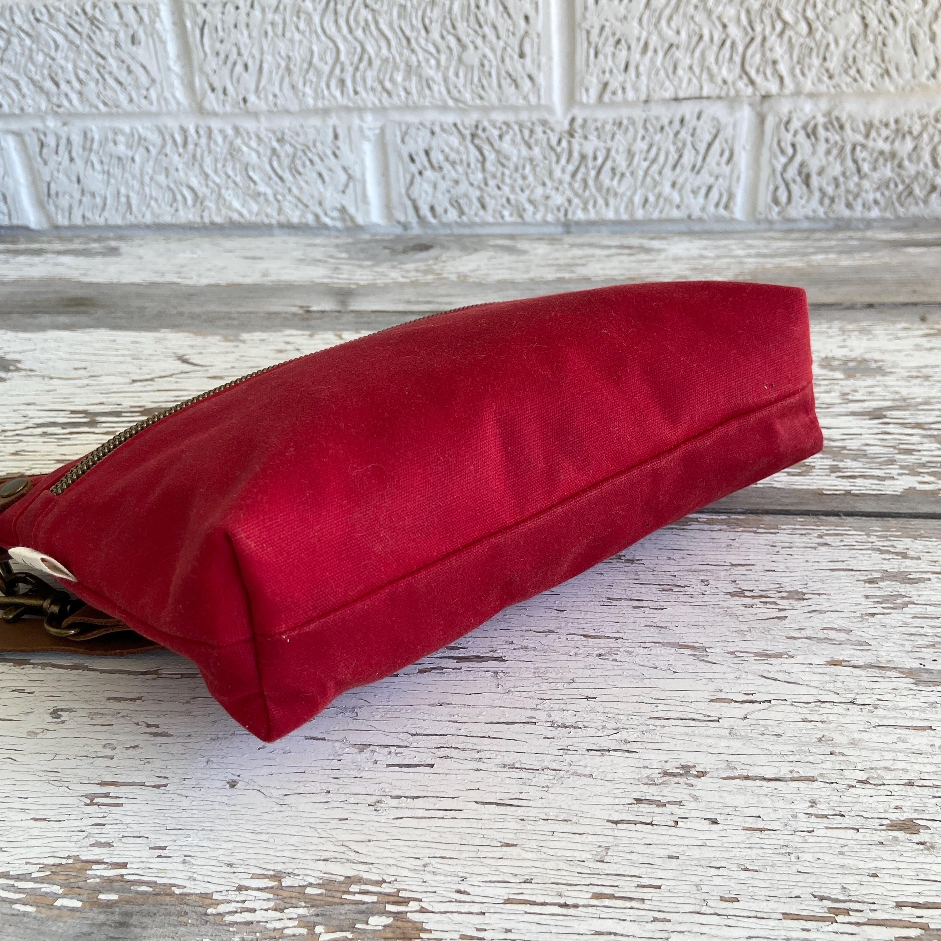 Small Red Waxed Canvas Crossbody With Leather Strap - Etsy