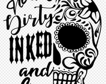 Nerdy Dirty Inked Curvy Skull Tattoo Vinyl Cut File, Silhouette, Cricut ...