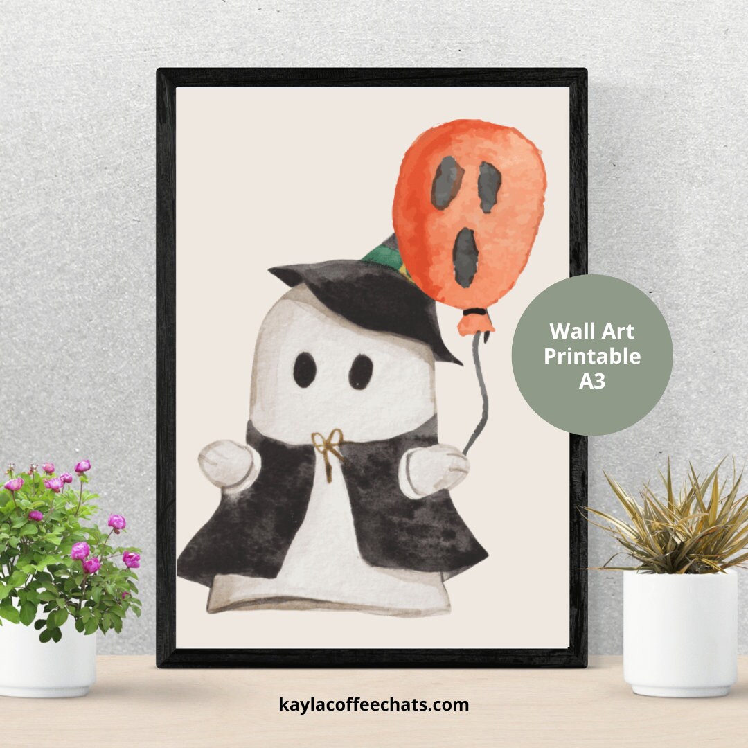 Printable Halloween Fall Artwork Prints - Watercolor Ghosts + Pumpkins ...
