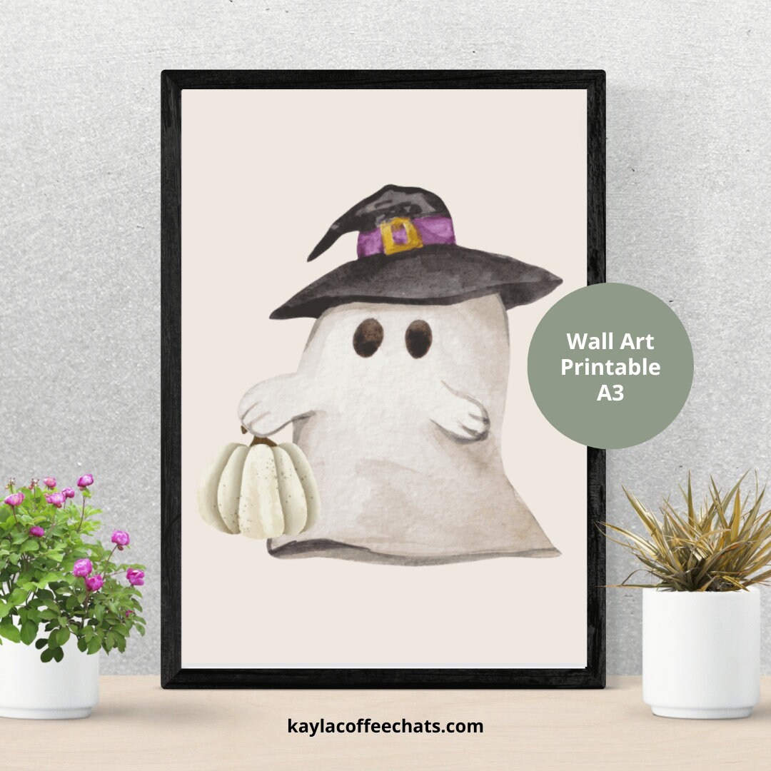 Printable Halloween Fall Artwork Prints - Watercolor Ghosts + Pumpkins ...