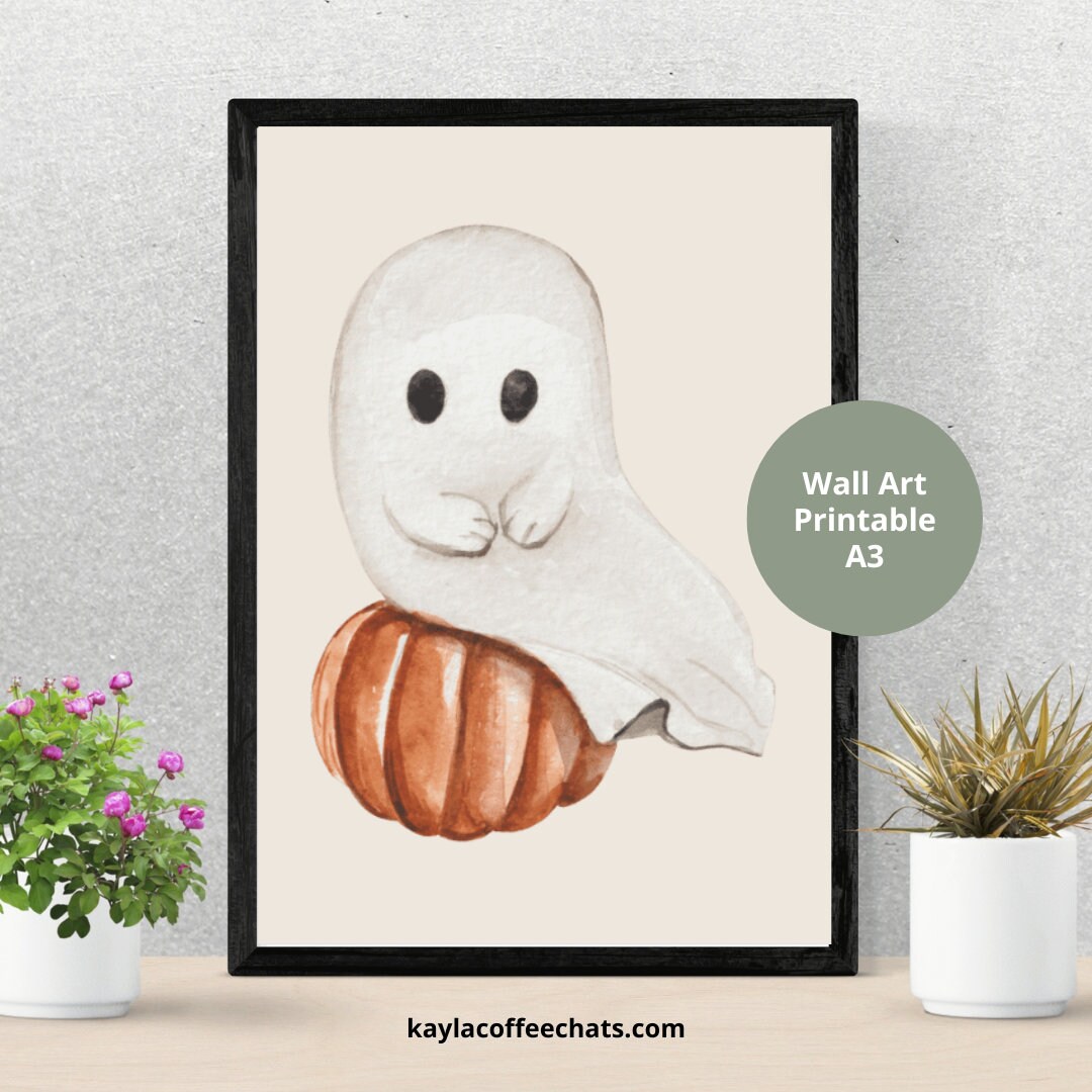 Printable Halloween Fall Artwork Prints - Watercolor Ghosts + Pumpkins ...