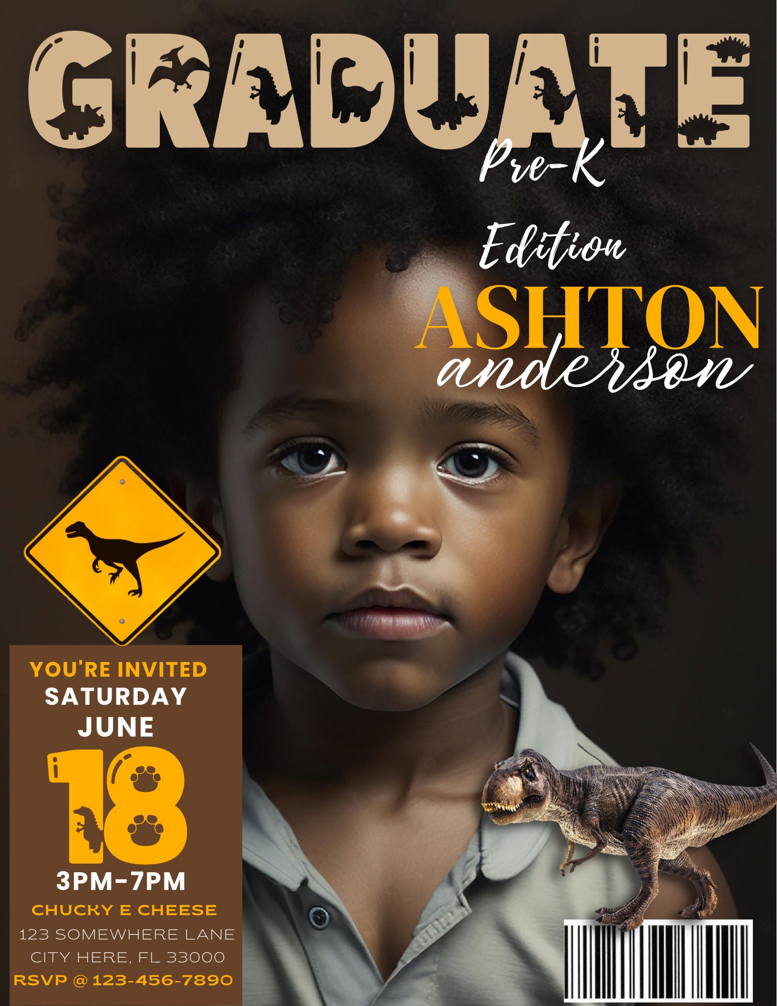 Editable Dino Theme Graduation or Birthday Magazine Invite Template - Etsy