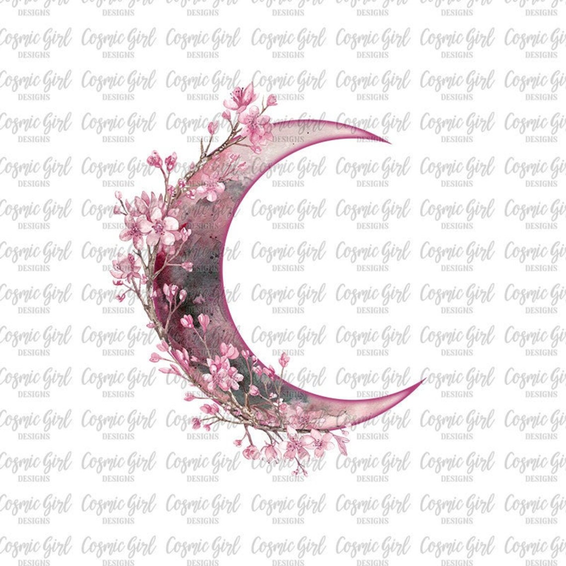 Cherry blossom sakura moon Sublimation design fae pink moon | Etsy