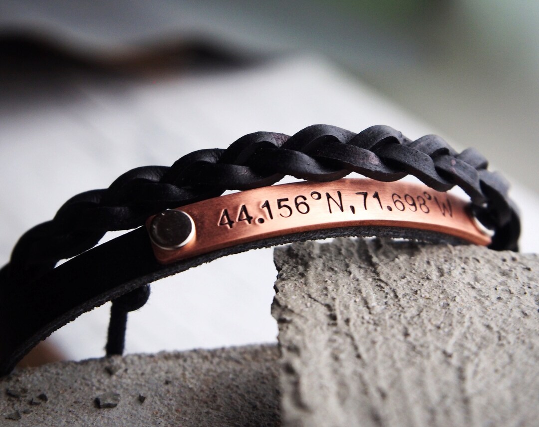 Custom Boyfriend Bracelet, Mens Coordinate Leather Bracelet, Long ...