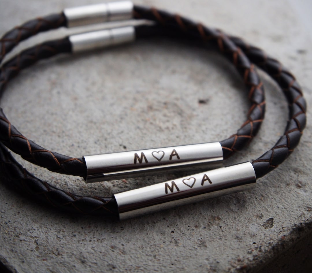 Couples Initial/ Couple Bracelets, Initial Leather Couples Gifts ...