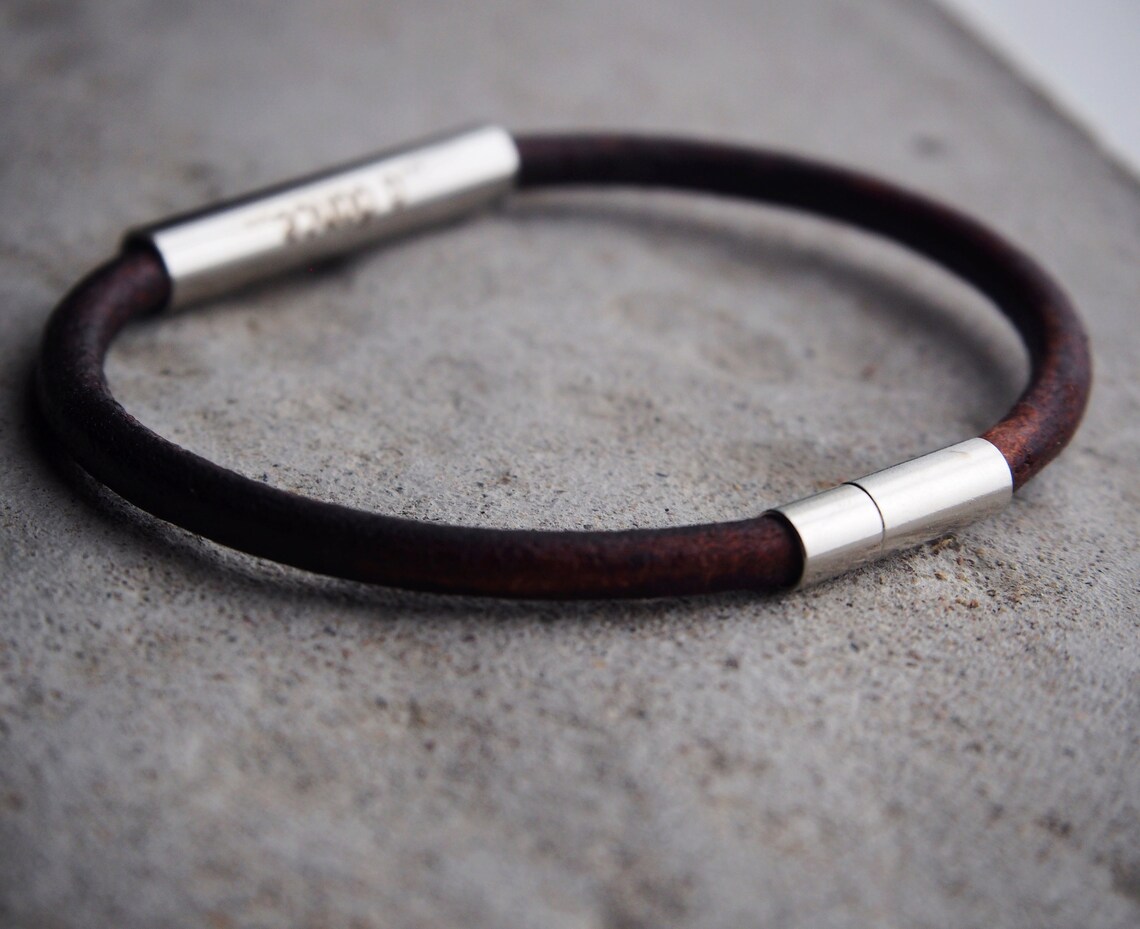 Simple Mens Bracelet Mens Coordinates Bracelets Real Leather - Etsy