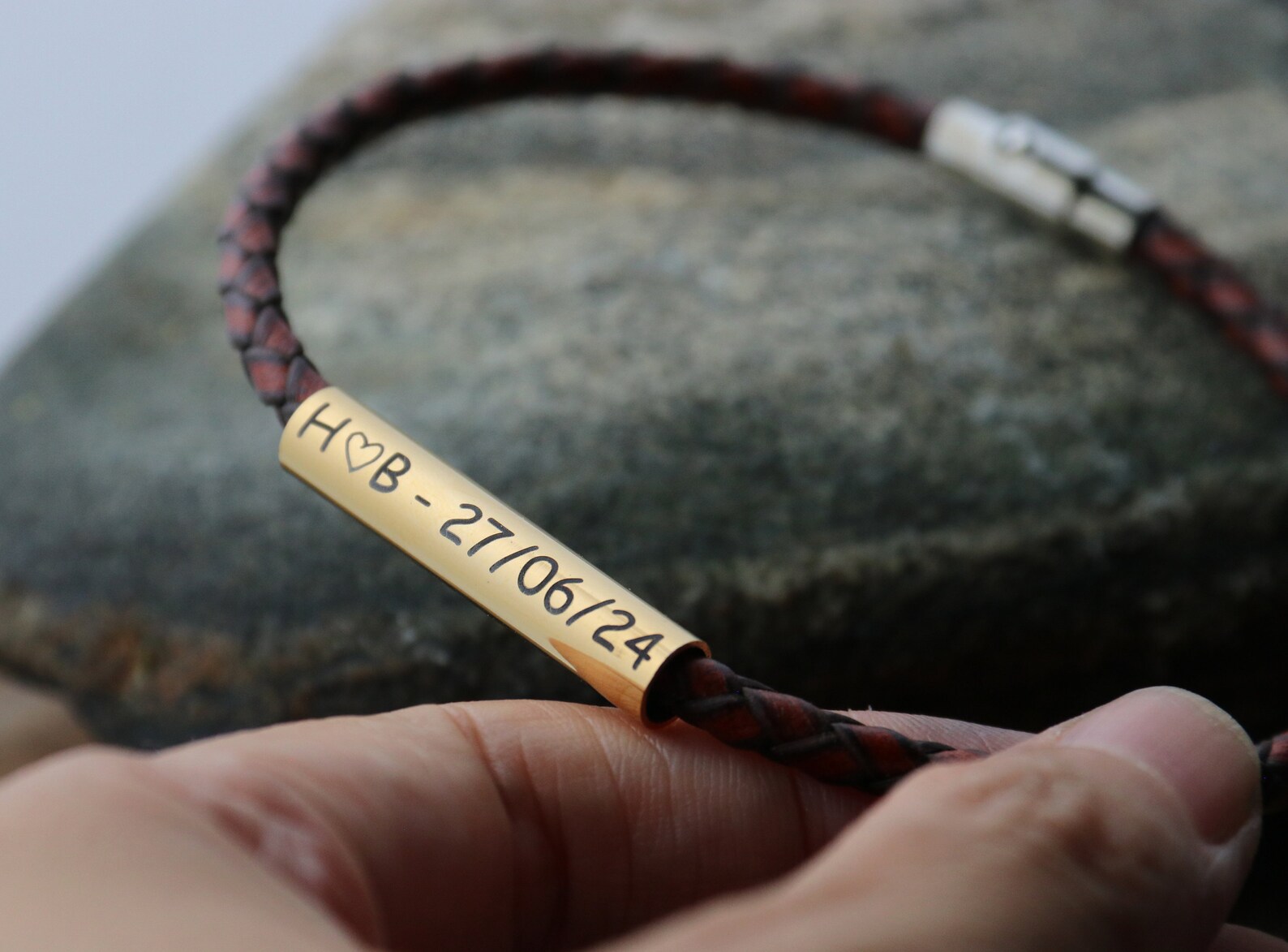 Personalized Gold Initials Bracelet, Real Leather Couples Jewelry ...