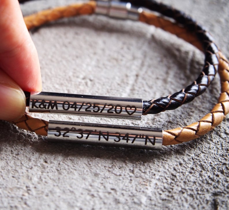 Couples Anniversary Bracelets Couples Engraved Leather - Etsy