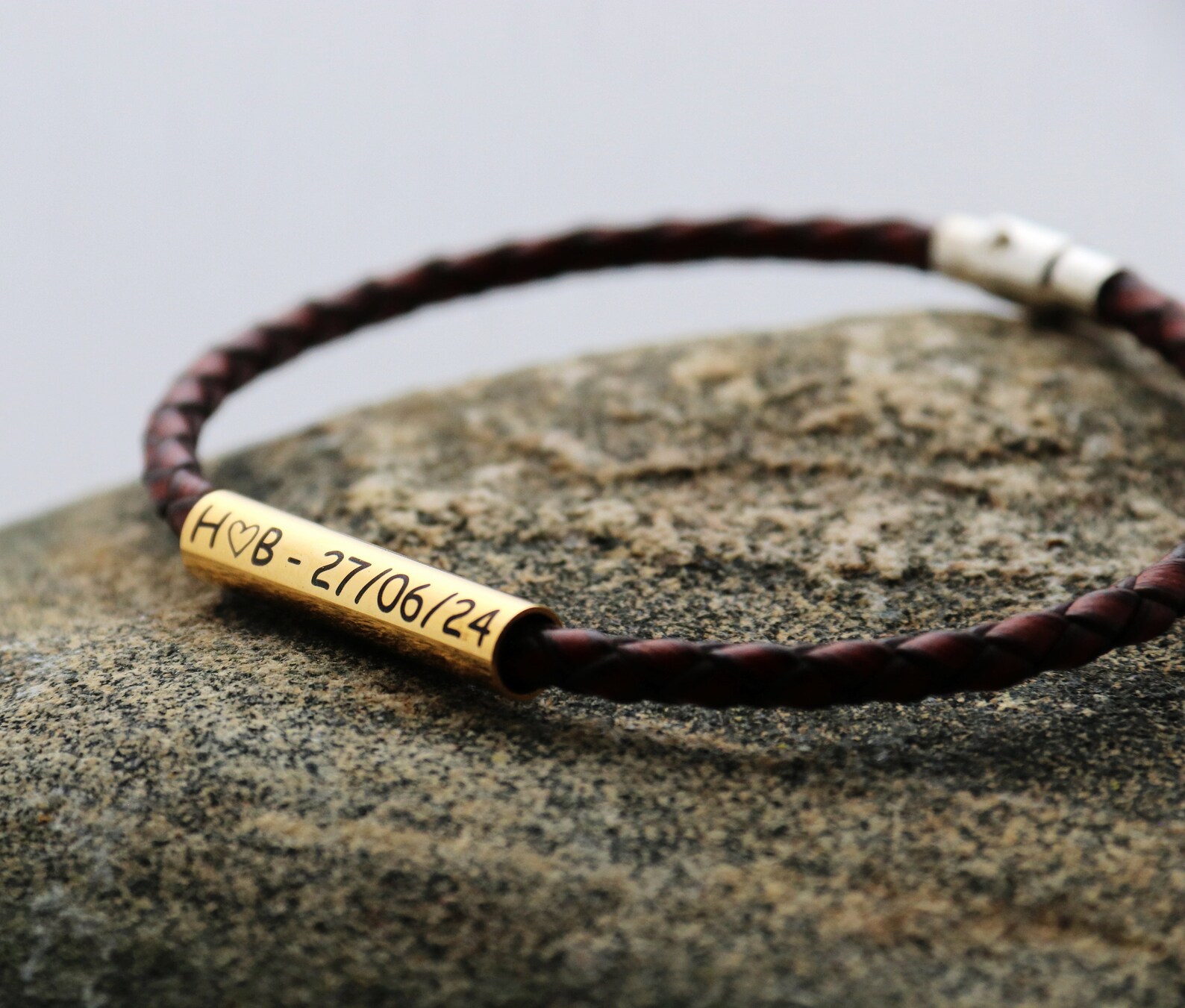 Personalized Gold Initials Bracelet, Real Leather Couples Jewelry ...