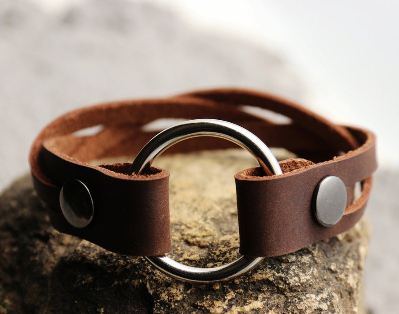 8.5" Wear the Ring Bracelet, Real Leather O Ring Bracelet, Braided ...