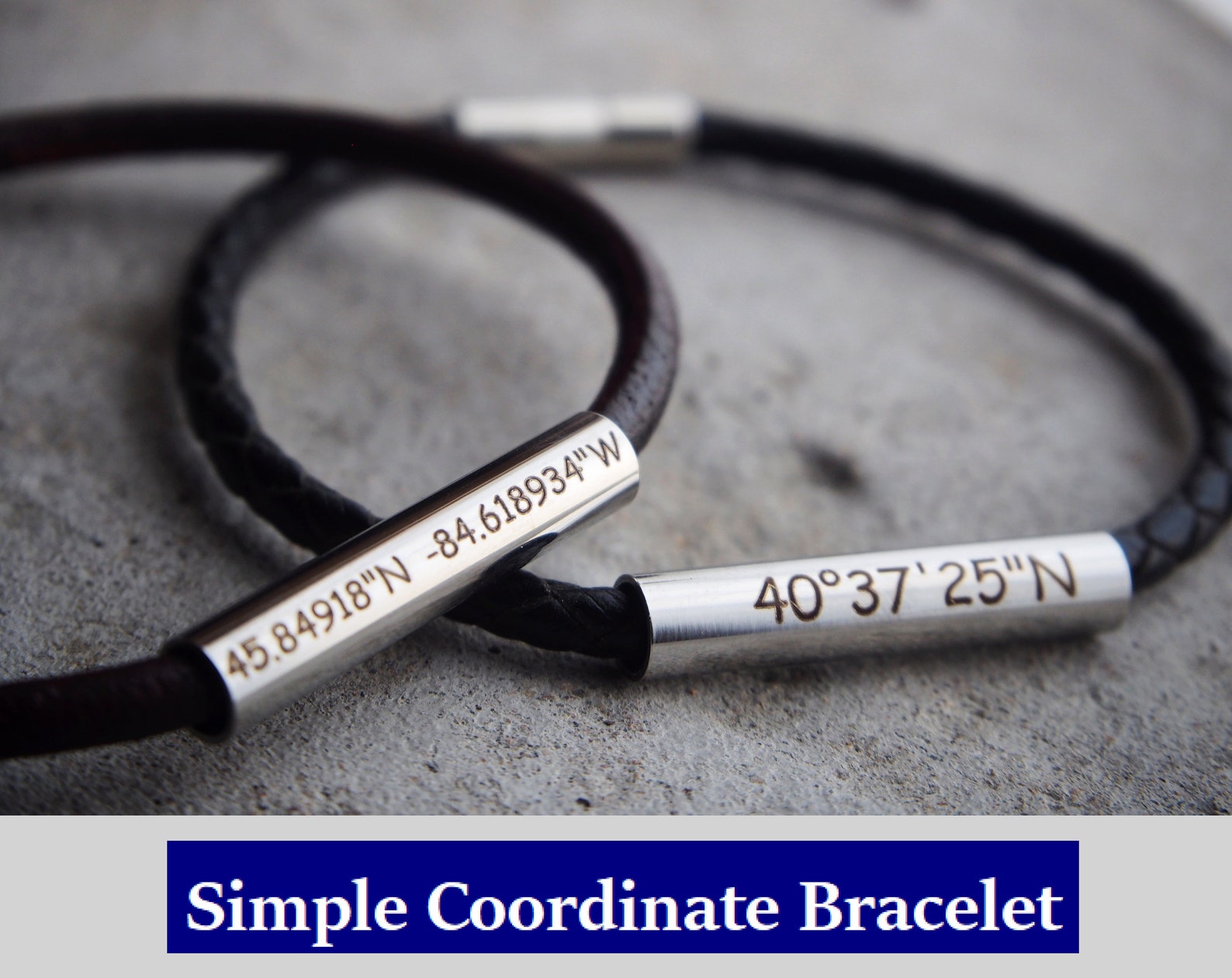 Simple Mens Bracelet Mens Coordinates Bracelets Real Leather - Etsy