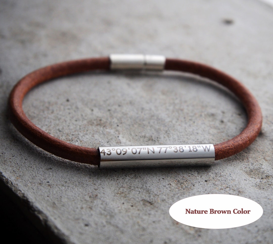 Custom Engraved Coordinates Bracelets, Real Leather Coordinate Bracelet ...