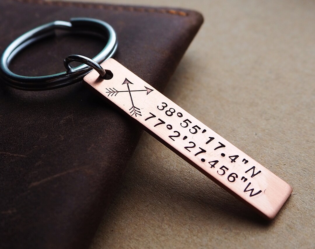 Custom Coordinate Keychain, Hand Stamped Coordinate Keychain, Custom ...