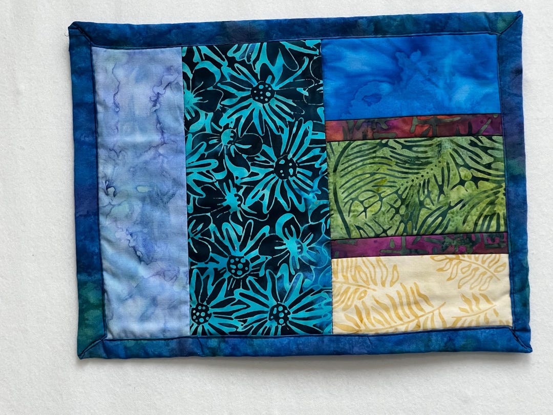 Batik Mug Rug, Washable Candle Rug, Quilted Table Topper, Large Quilted ...