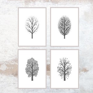 Set of 4 Seasons Black And White Wall Art Printable | Etsy