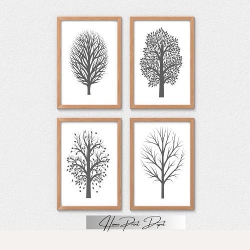 Set of 4 Seasons Black and White Wall Art Printable, Minimalist Art ...