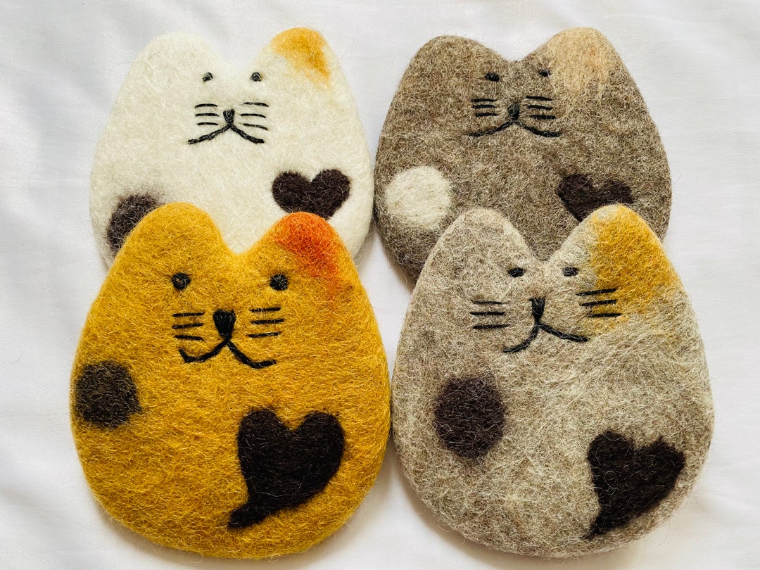 Nepal Handmade Cat Wool Felt Cat Mat Coaster Trivets Handmade Home