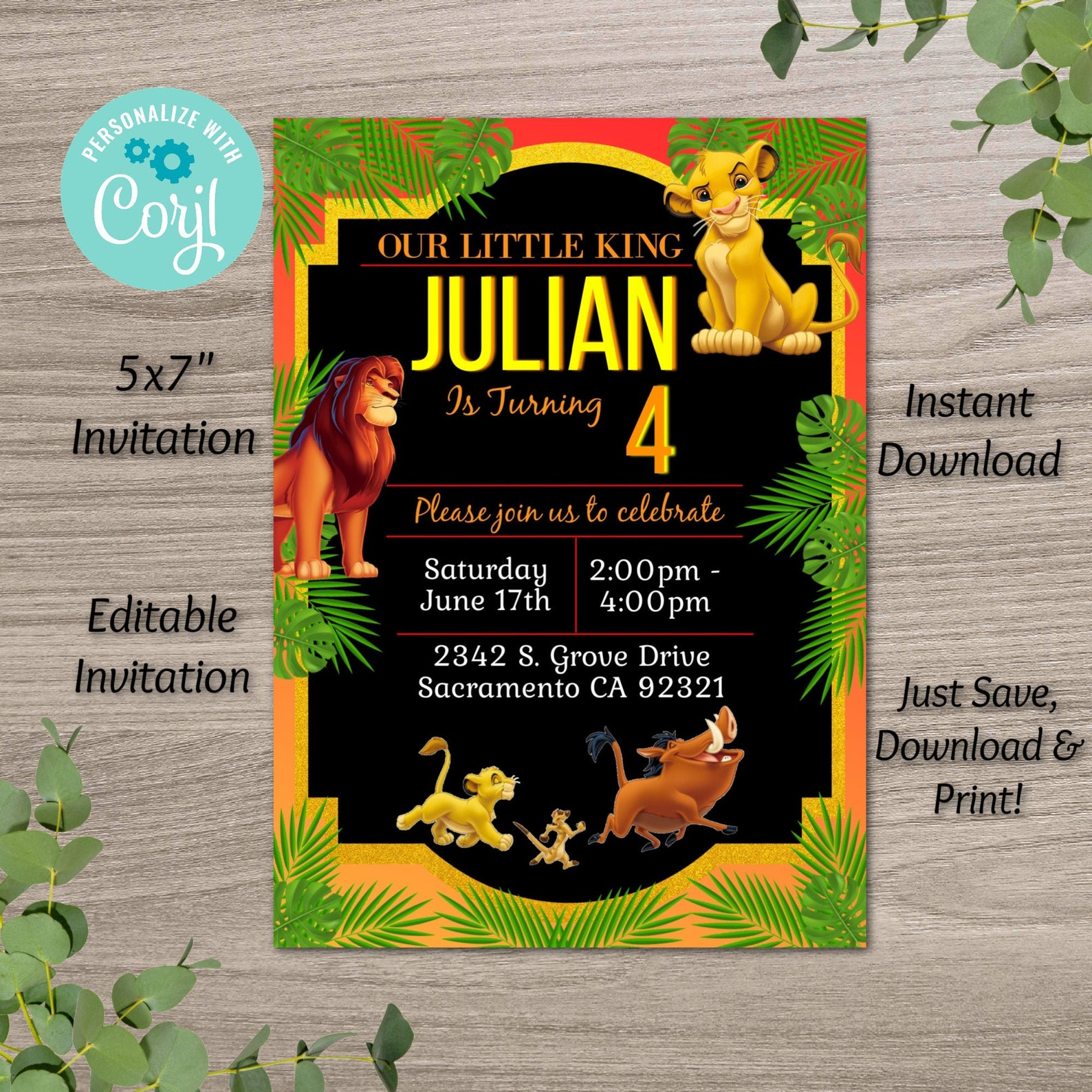 Invitación de cumpleaños del Rey León Invitación de - Etsy México