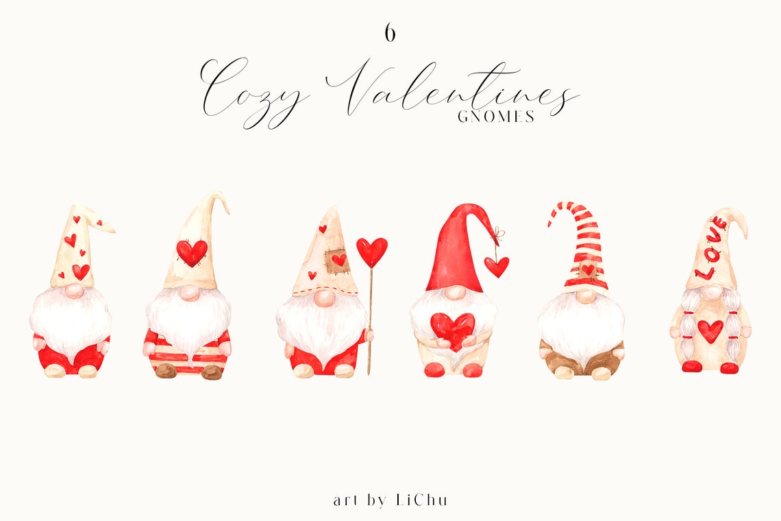 Watercolor Gnomes Clipart Scandinavian Valentines Day Cute - Etsy