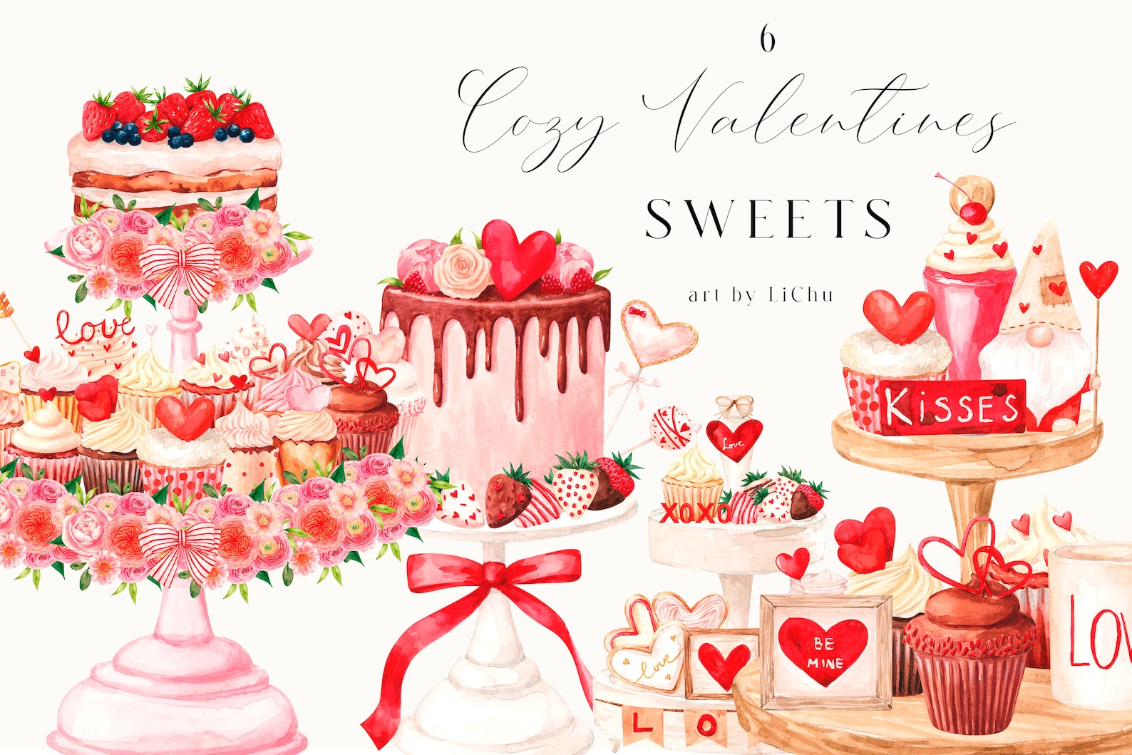 Watercolor Valentines Day Clipart Sweets Cake Pops Cupcakes - Etsy