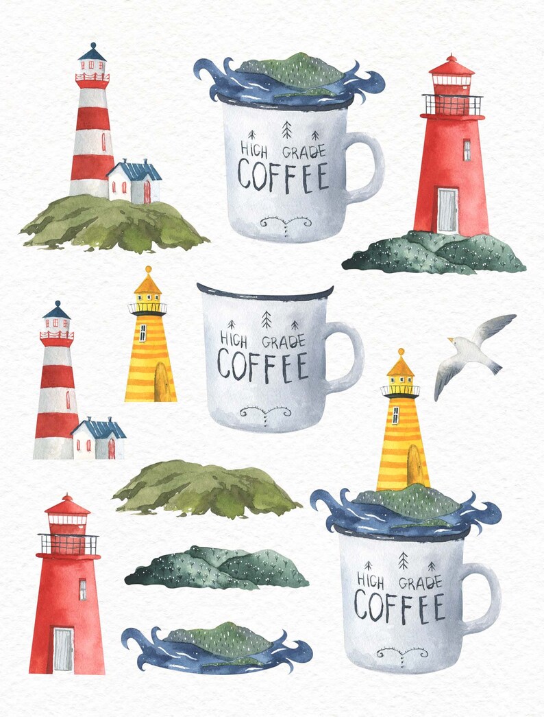 Watercolor Lighthouses Clipart PNG. Nautical Clipart. | Etsy