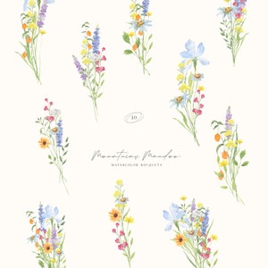 Mountains Meadow Clipart Watercolor Wildflowers Summer Flowers Dainty ...
