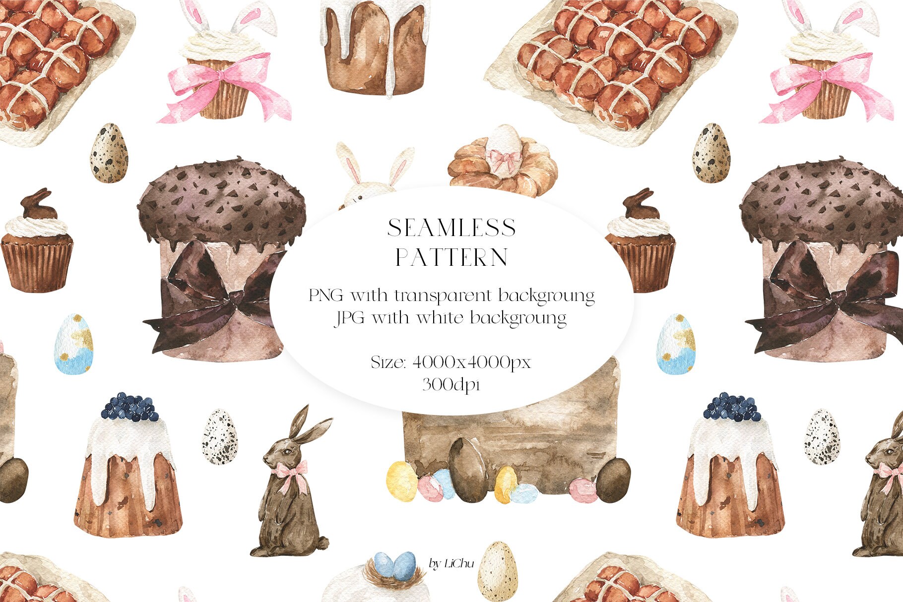 Easter Watercolor Flowers Pattern Spring Birds Bouquets | Etsy