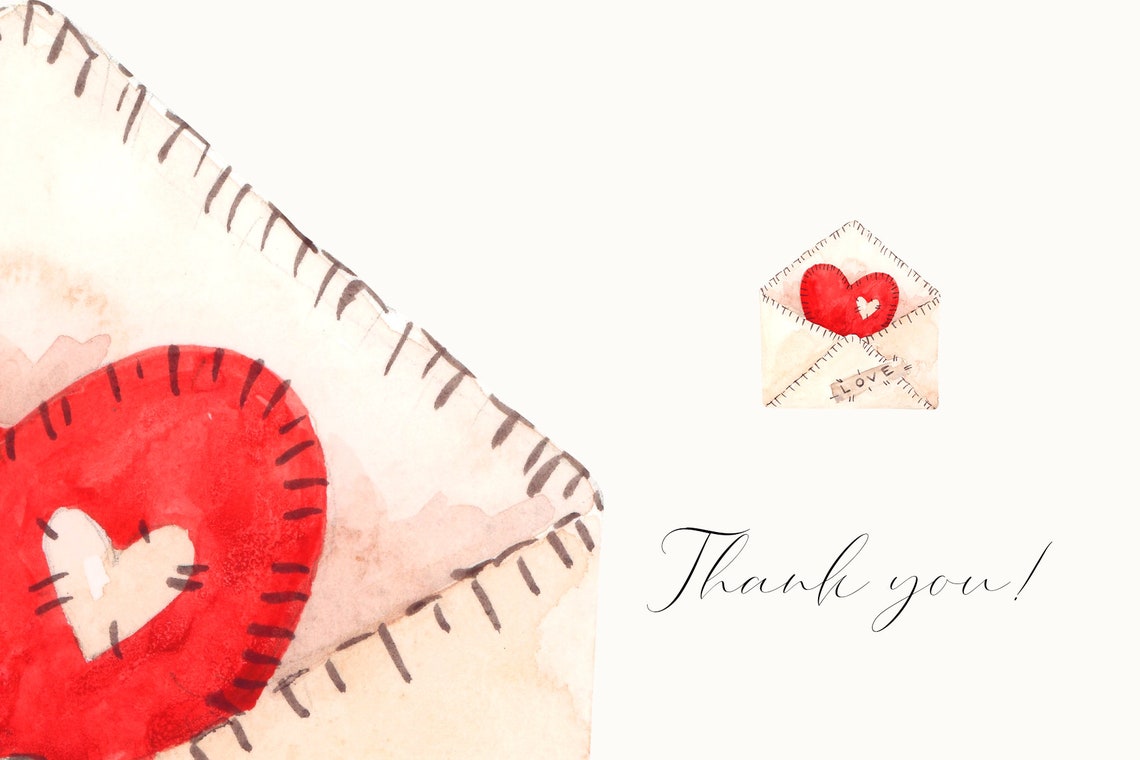 Watercolor Love Clipart Heart Valentines Day Letter Red Mail | Etsy