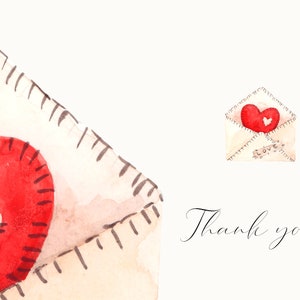 Watercolor Love Clipart Heart Valentines Day Letter Red Mail Box XOXO ...