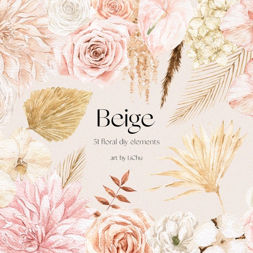 Watercolor Boho Floral Clipart Flowers Dried Palm Leaf - Etsy