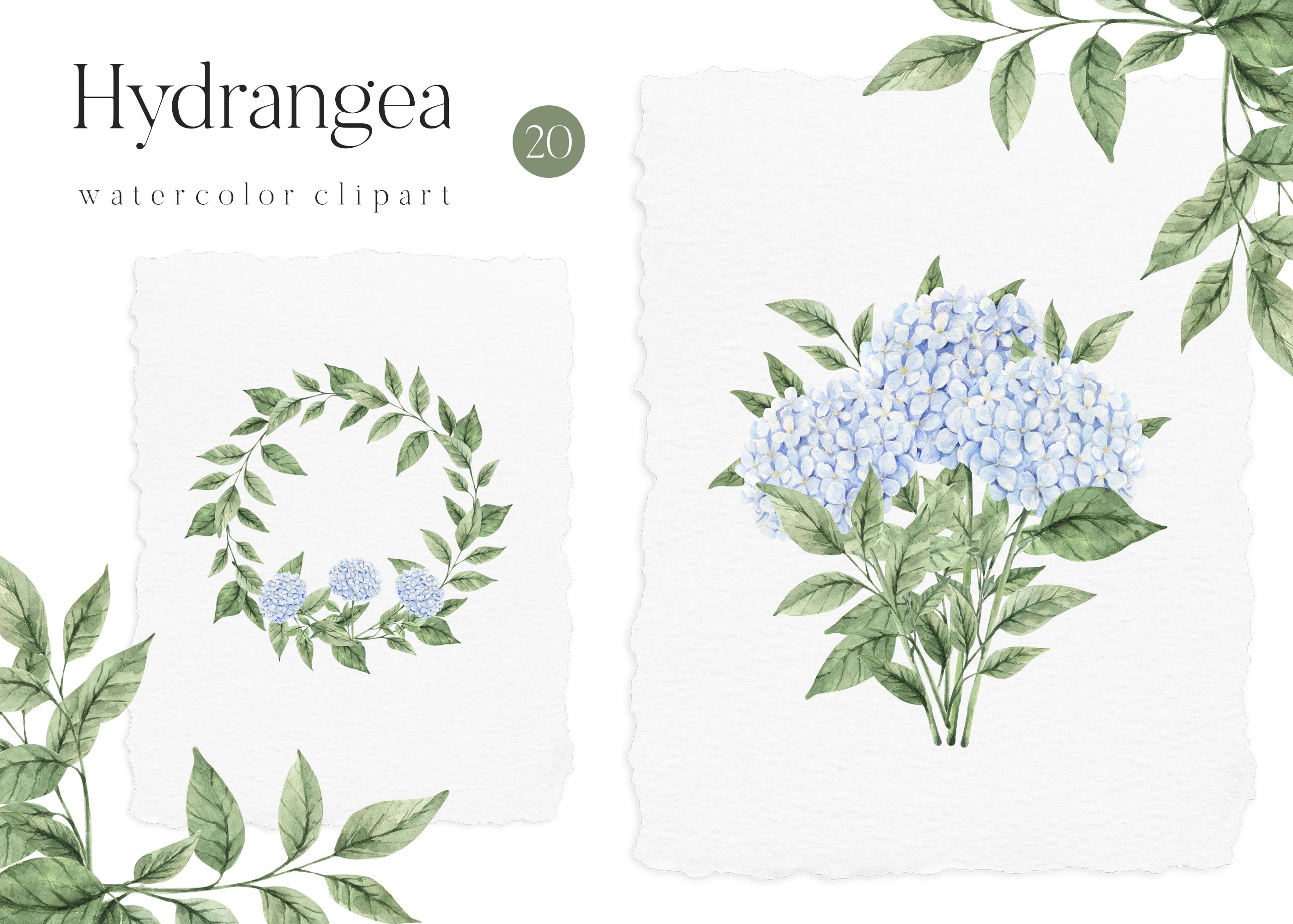 Watercolor Hydrangea Wreath Floral Frame Blue Flowers Greenery - Etsy