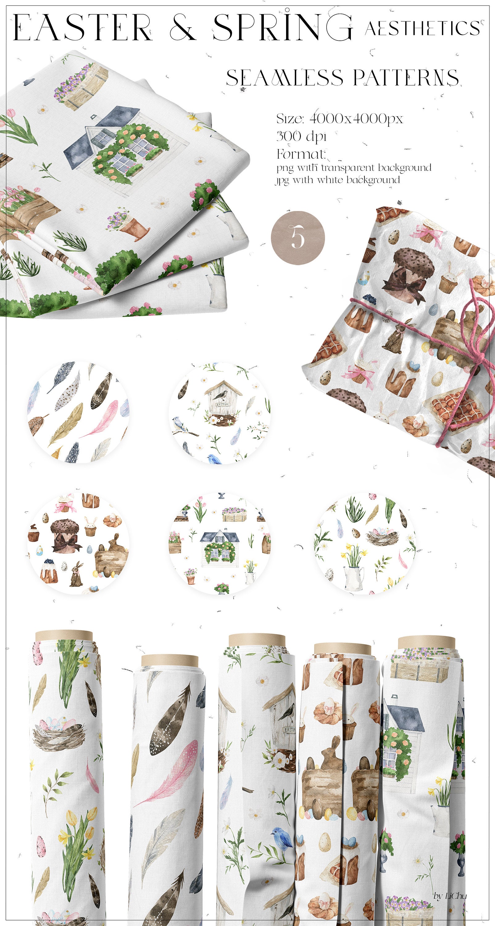 Easter Watercolor Flowers Pattern Spring Birds Bouquets | Etsy