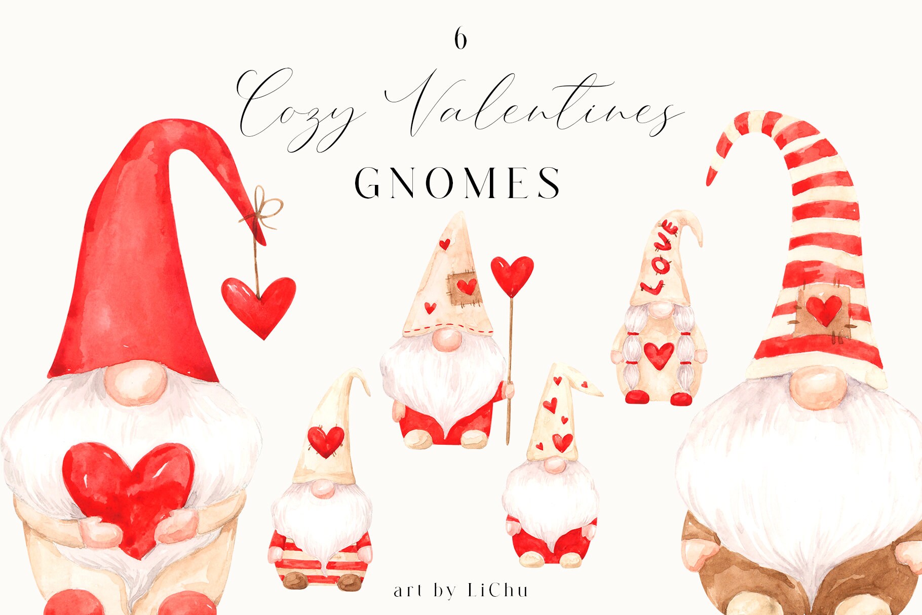 Watercolor Gnomes Clipart Scandinavian Valentines Day Cute - Etsy