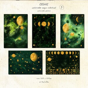 Watercolor Celestial Clipart Stars Moon Phases Planet Wildflower ...