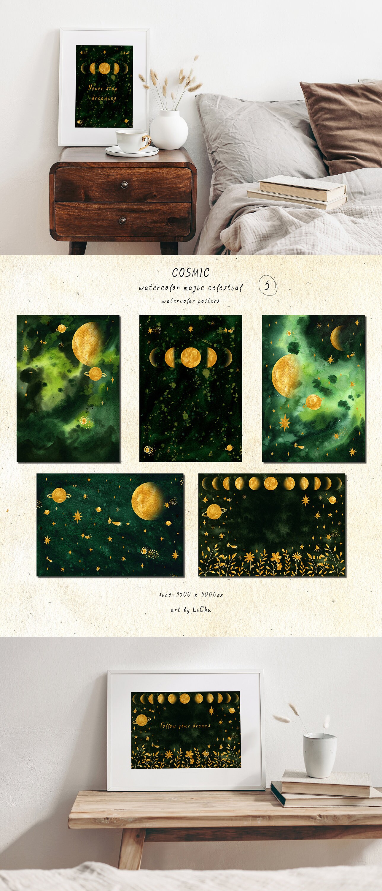 Watercolor Celestial Clipart Stars Moon Phases Planet - Etsy