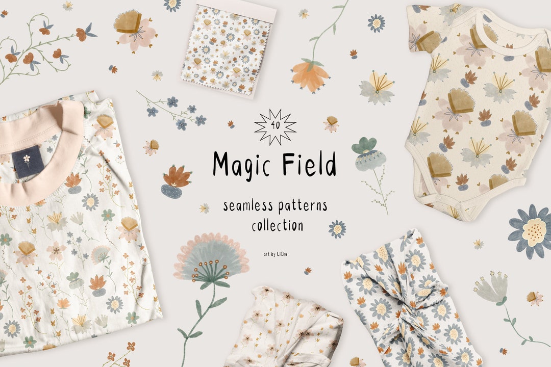 Magic Field Watercolor Vintage Digital Paper Wildflower Clipart ...