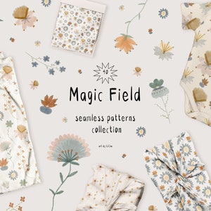 Magic Field Watercolor Vintage Digital Paper Wildflower Clipart ...