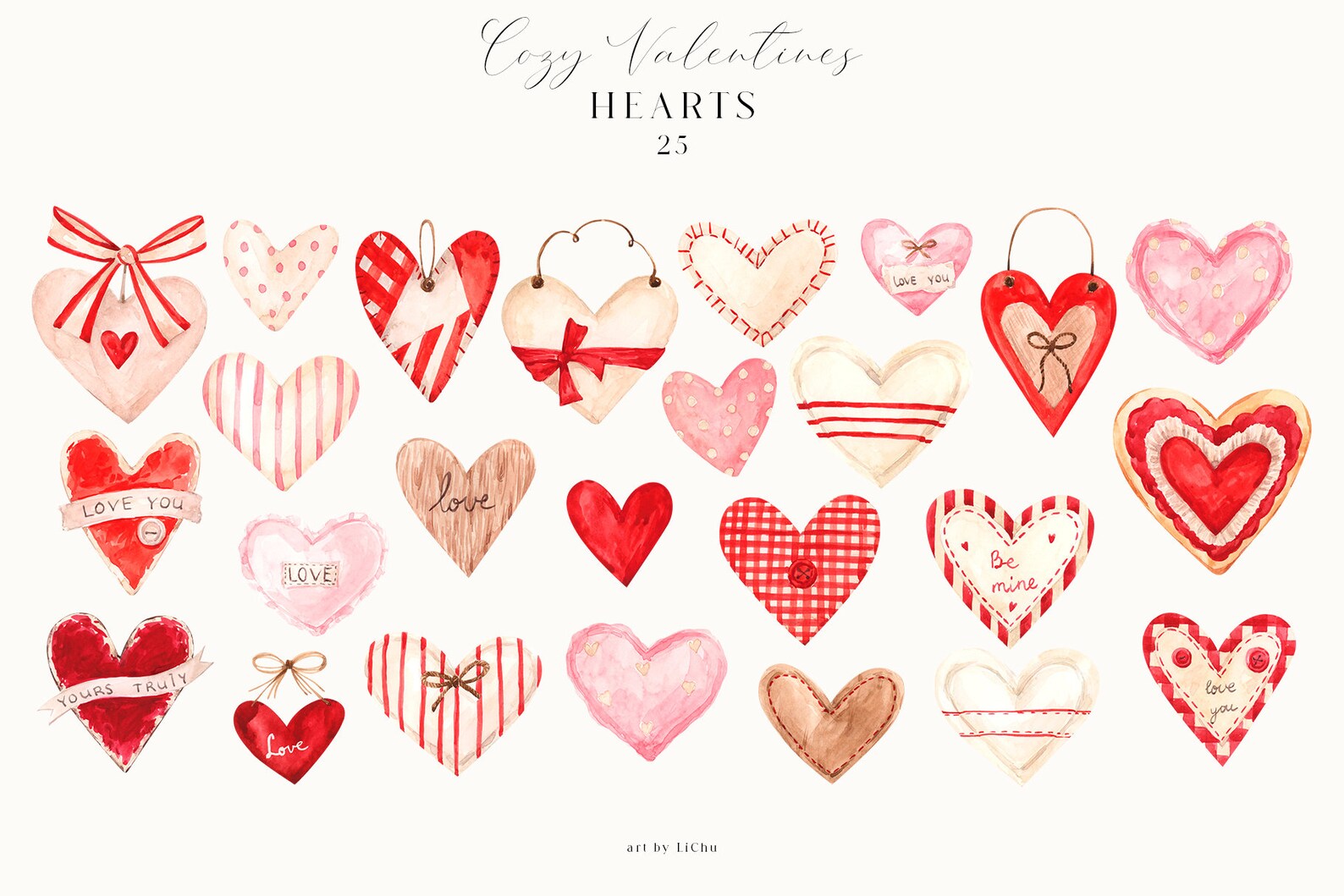 Watercolor Hearts Clipart Red Heart Cute Vintage Valentines - Etsy