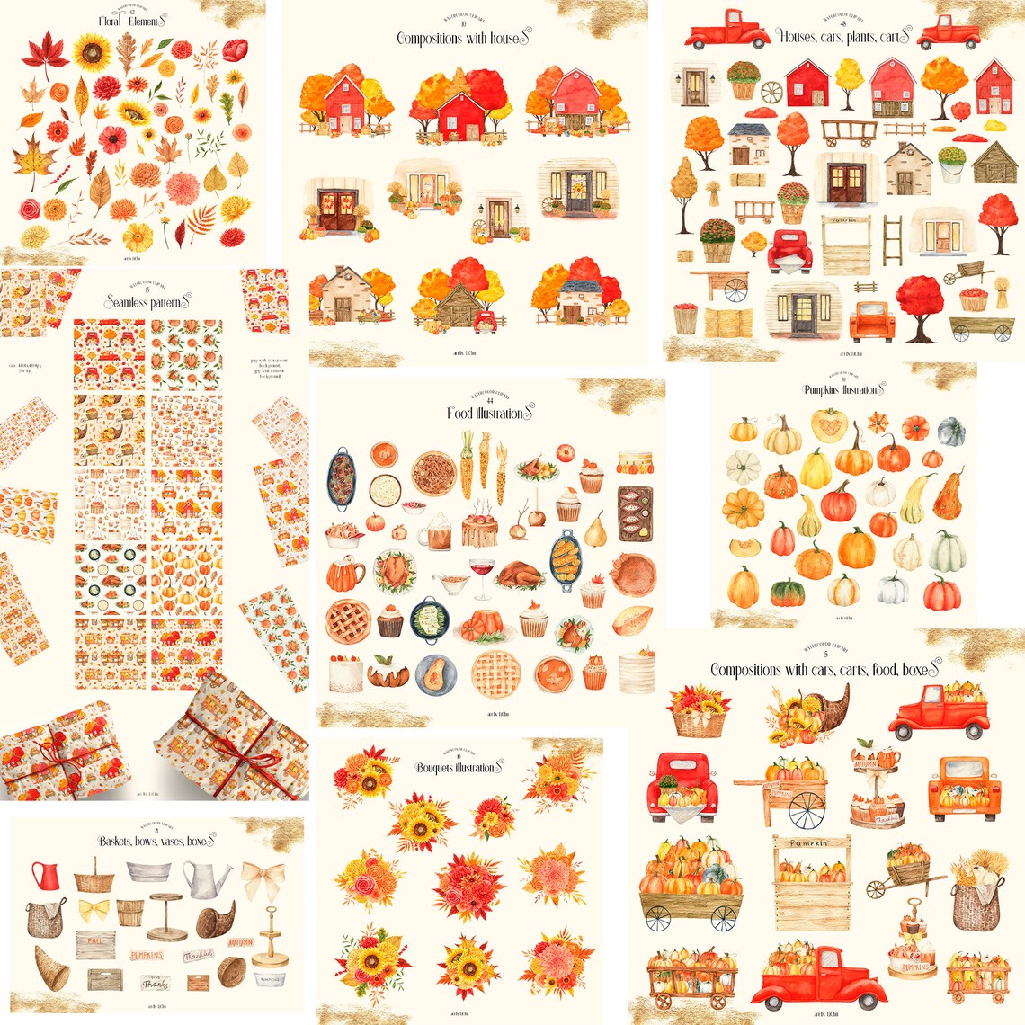 Watercolor Bundle Christmas Clipart Seasonal Winter Autumn - Etsy