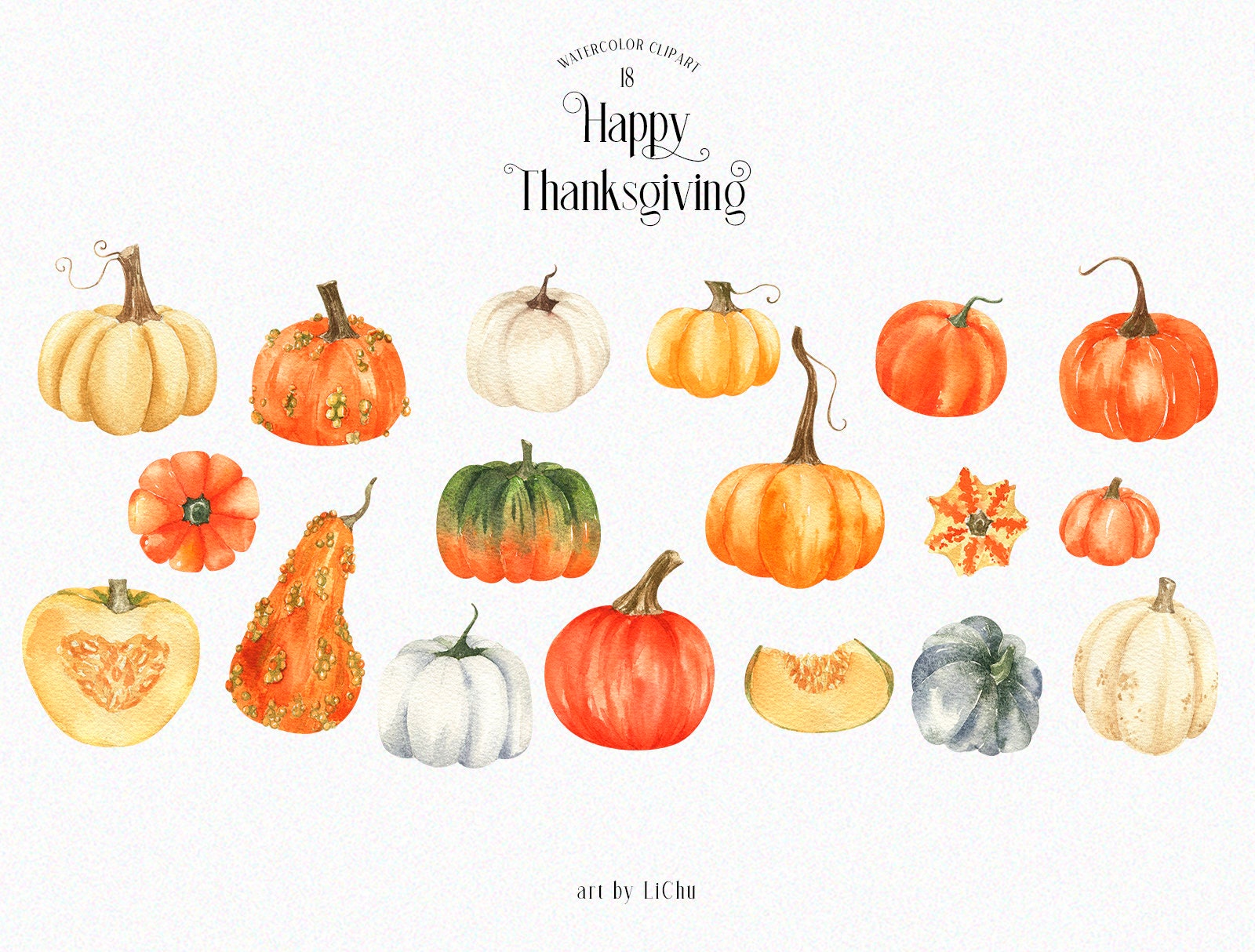 Watercolor Pumpkin Clipart Thanksgiving Vegetable Plants Fall | Etsy