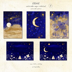 Watercolor Celestial Clipart Stars Moon Moth Butterfly Planet ...