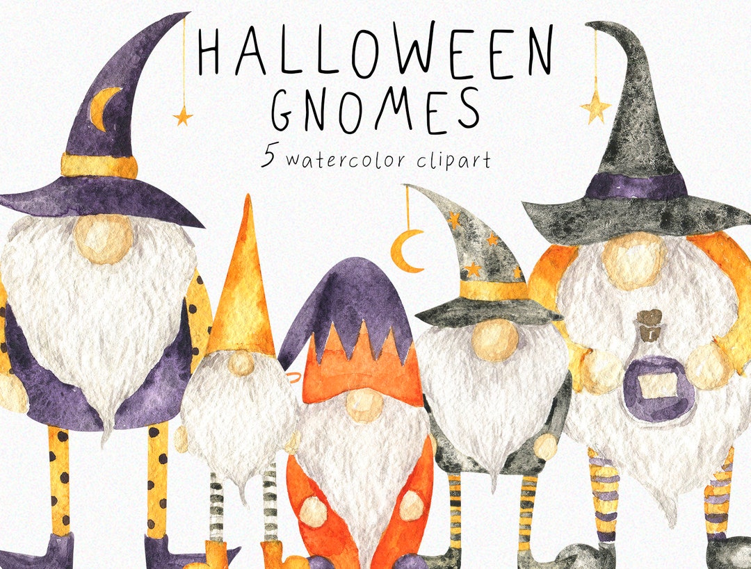 Watercolor Gnome Clipart Halloween Cute Character Moon Star Fall Autumn ...