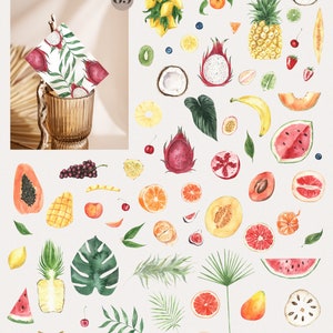 Watercolor Tropical Fruit Clipart Citrus Papaya Melon Watermelon Lime ...