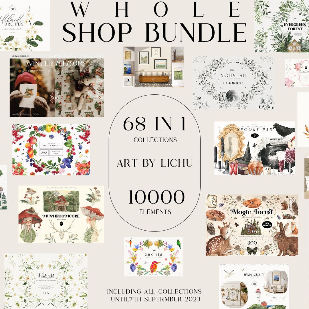 Graphic BUNDLE 68 in 1 - Watercolor Bundle Whole Shop Seasonal Clipart ...